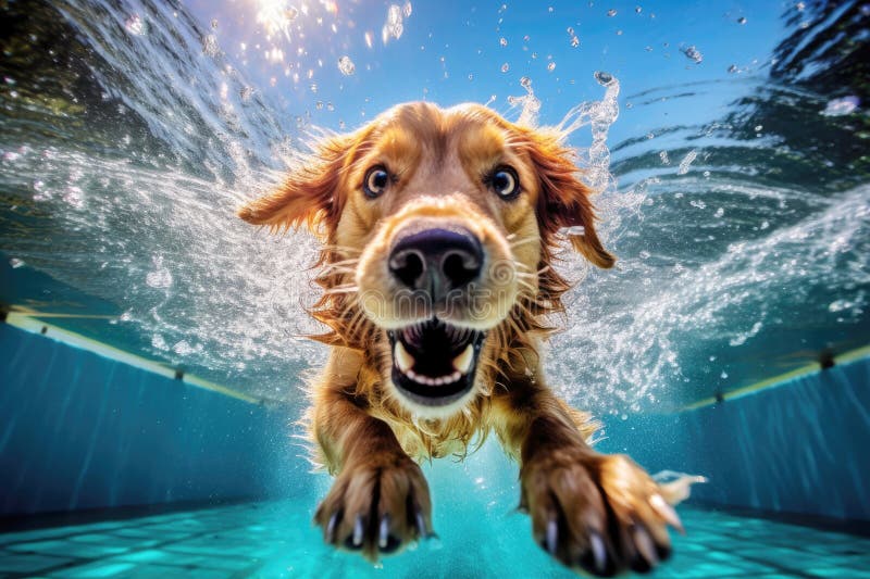 Golden Retriever Dog Diving in the Pool Stock Illustration ...