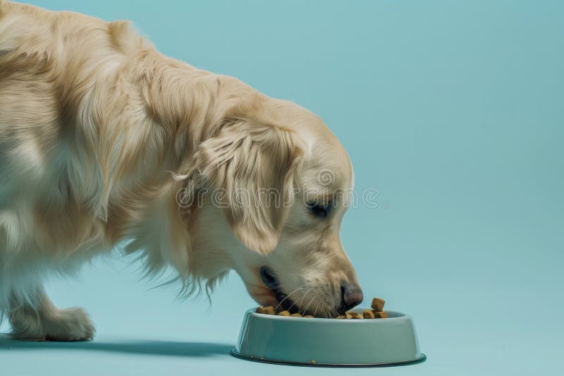 A Golden Retriever Dog Eating from a Bowl Stock Image - Image of ...
