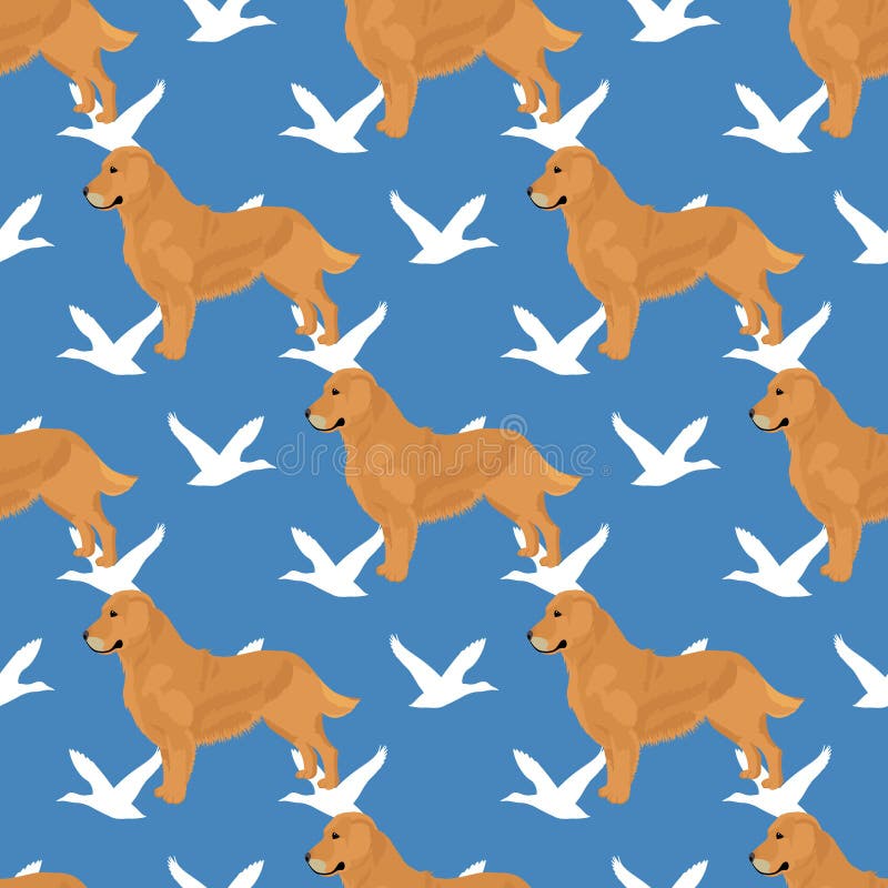 Golden Retriever Dog Seamless Pattern Stock Vector - Illustration of ...