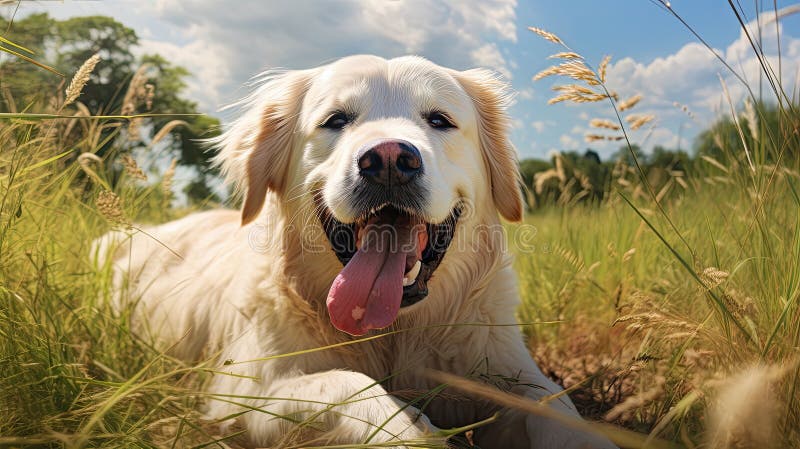 Golden Retriever Dogs Playing in the Grass Stock Illustration ...