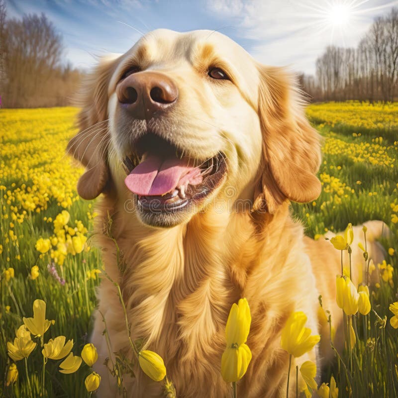 Golden Retriever. Generative Ai. Spring Dog Portrait. Portrait of a ...