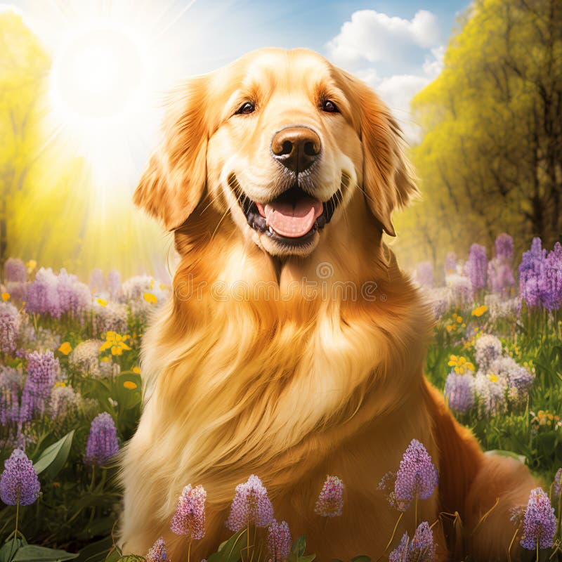 Golden Retriever. Generative Ai. Spring Dog Portrait. Portrait of a ...