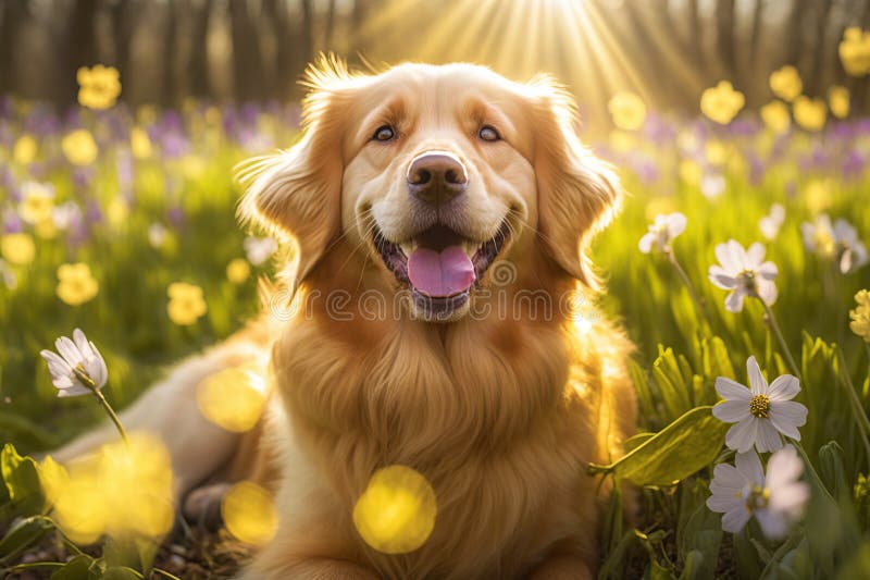 Golden Retriever. Generative Ai. Spring Dog Portrait. Portrait of a ...