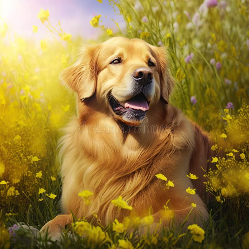 Golden Retriever. Generative Ai. Spring Dog Portrait. Portrait of a ...
