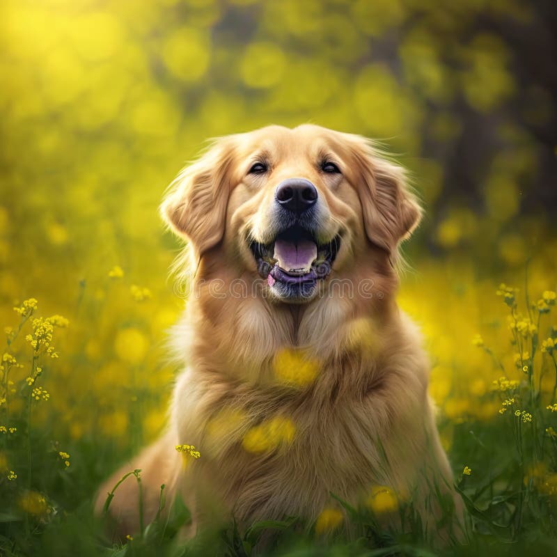 Golden Retriever. Generative Ai. Spring Dog Portrait. Portrait of a ...