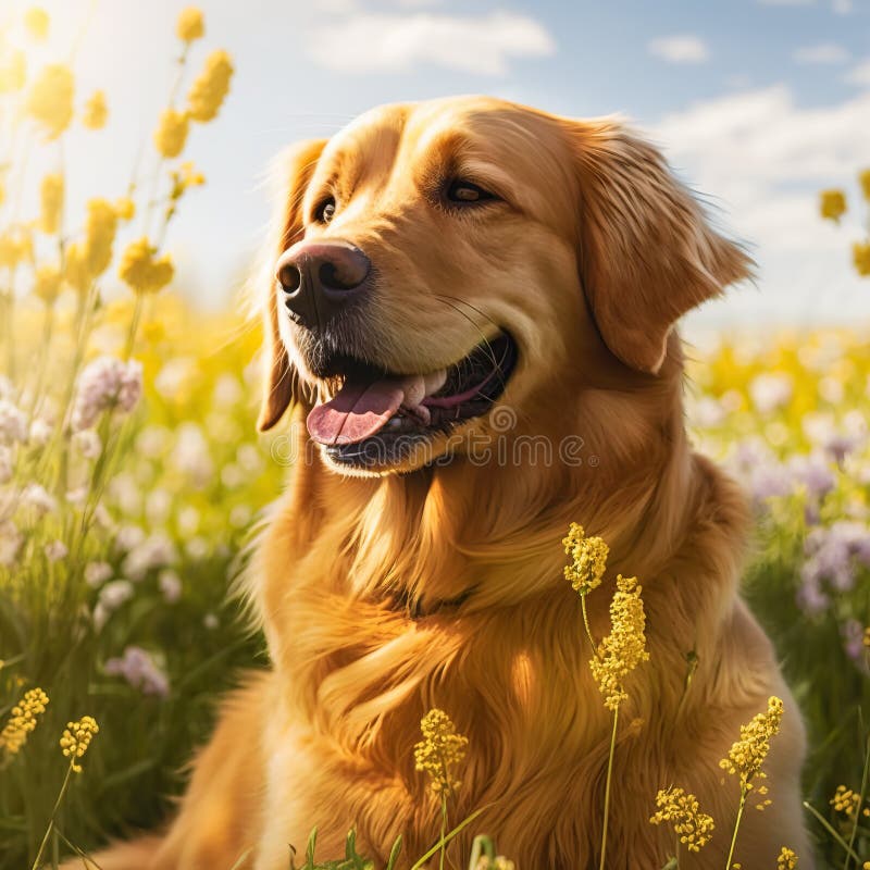 Golden Retriever. Generative Ai. Spring Dog Portrait. Portrait of a ...