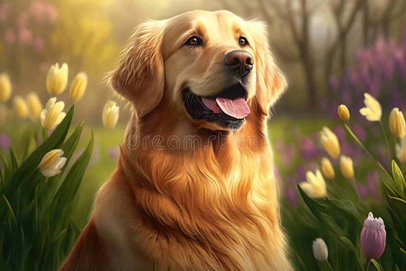 Golden Retriever. Generative Ai. Spring Dog Portrait. Portrait of a ...