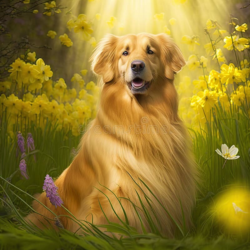 Golden Retriever. Generative Ai. Spring Dog Portrait. Portrait of a ...
