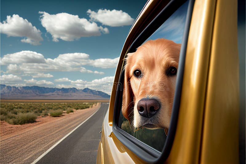 Golden Retriever Peeking Out the Car Window. AI Generated Stock Photo ...