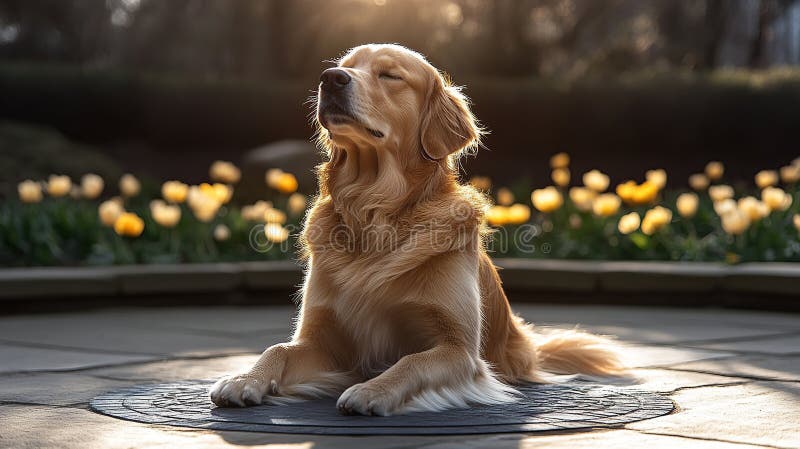 Golden Retriever Resting in Park, Bathed in Sunlight Stock Illustration ...