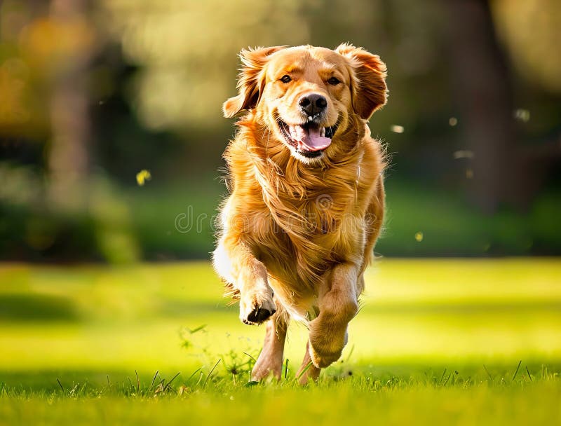 Golden Retriever Running in the Grass Stock Photo - Image of grassy ...