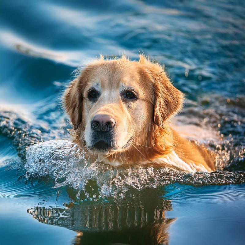 Golden Retriever Swimming, AI Generated Stock Illustration ...