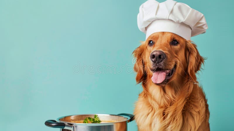 Golden Retriever Wearing Chef Hat Cooking Soup on the Kitchen Stock ...