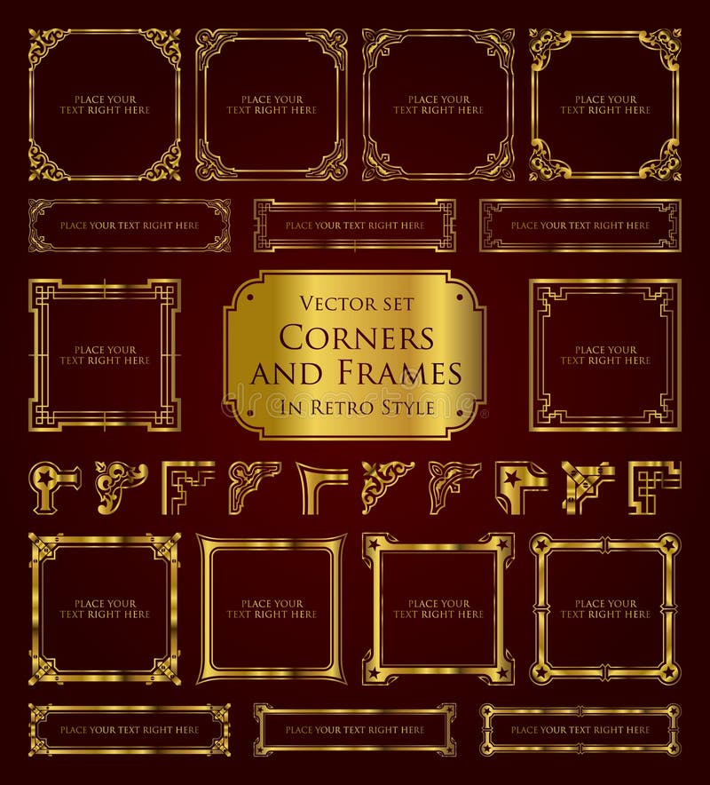 Golden Retro Frames, Corners and Calligraphic Design Elements Stock ...