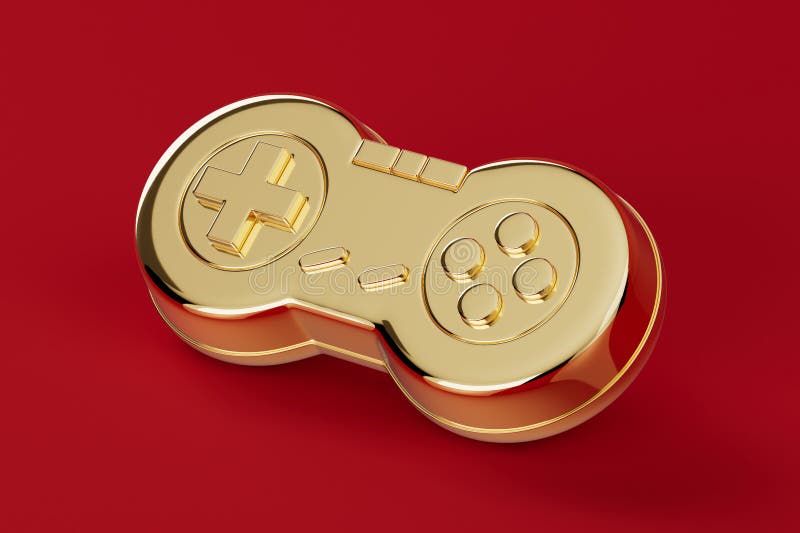 Golden Retro Video Game Joystick Controller. 3d Rendering Stock ...