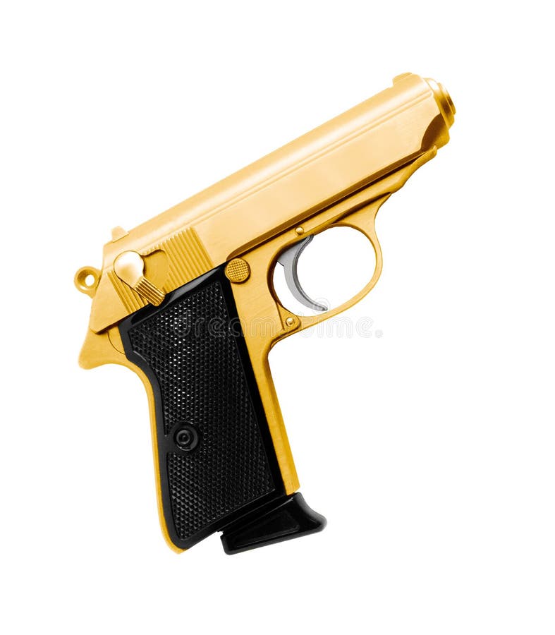 Golden revolver gun stock image. Image of gold, handgun - 75788909