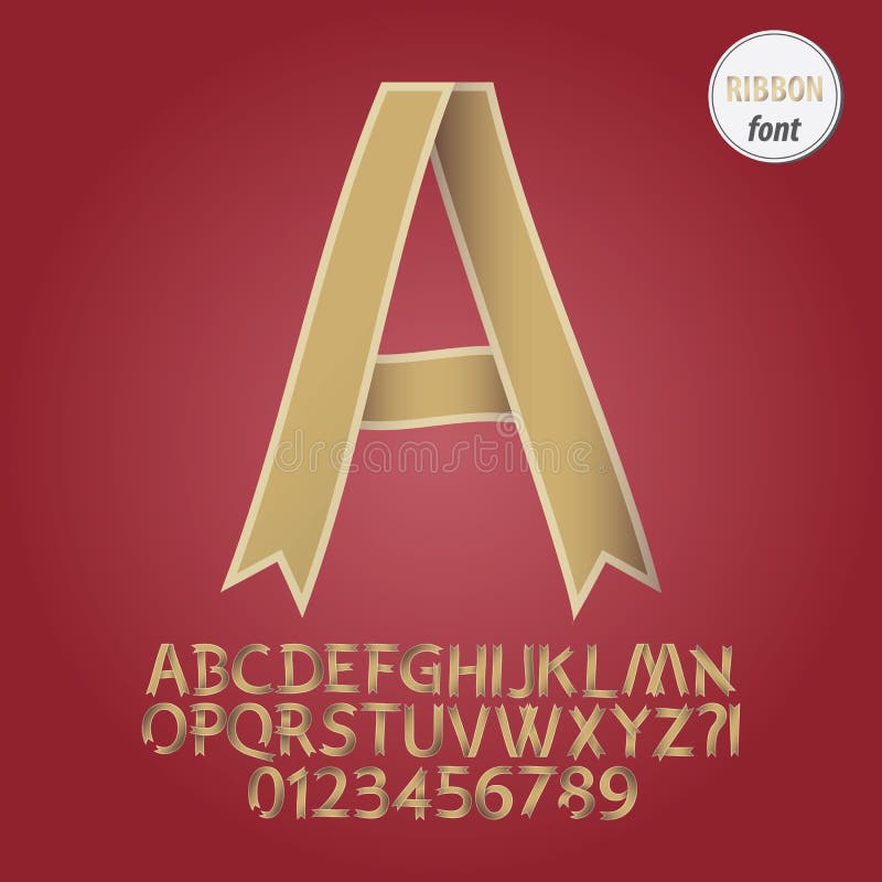 Golden Ribbon Alphabet and Digit Vector Stock Vector - Illustration of ...