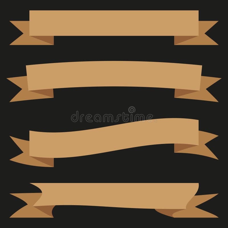 Golden Ribbon Banners. Elegant Curved Shapes. Decorative Blank Elements ...