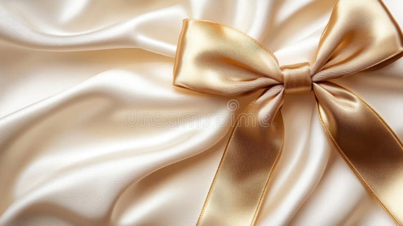 Golden Ribbon Bow on Cream Satin Fabric Stock Illustration ...