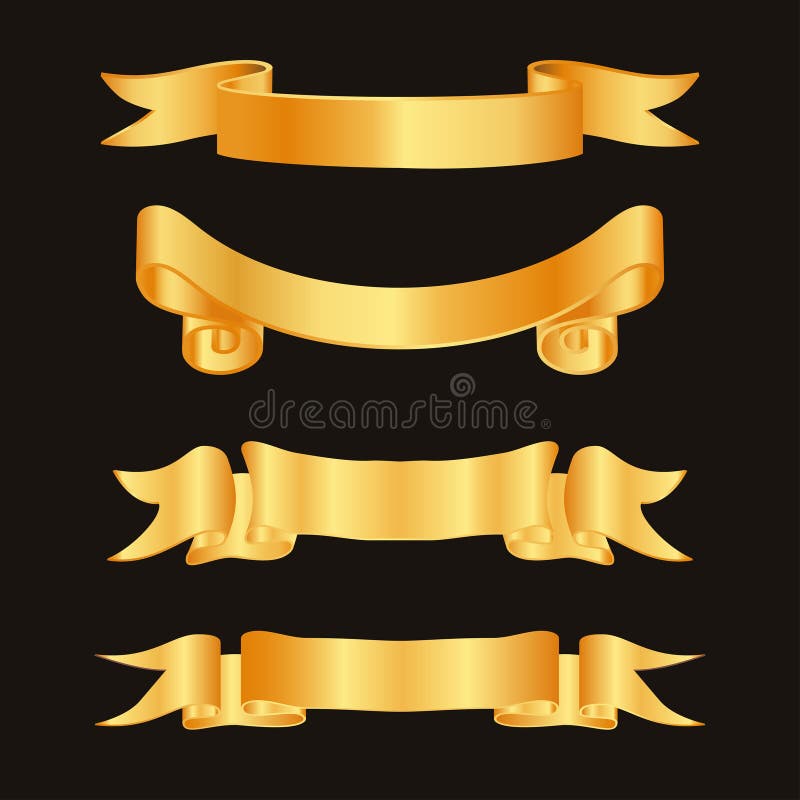 Golden Ribbon Decoration Elements. Ribbons Horizontal Label Template ...