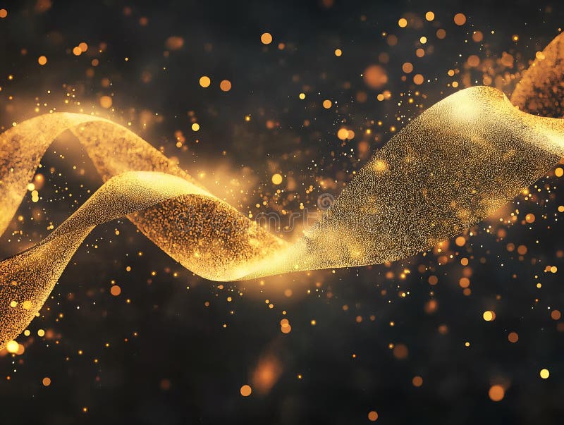 Golden Ribbon, Shimmering Texture, Dark Background, Sparkling Particles ...