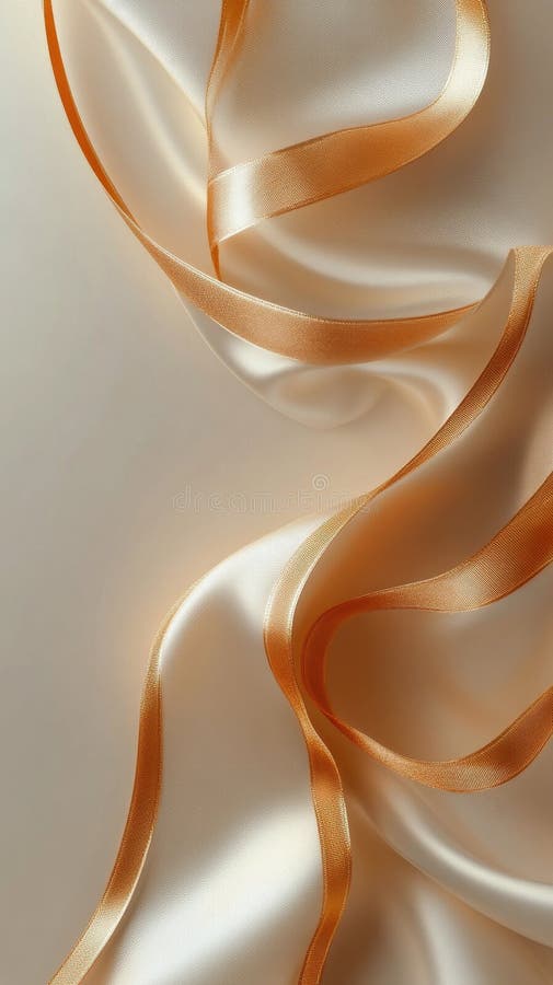 Soft Golden Ribbons Gracefully Draped Over a Light Fabric Background ...
