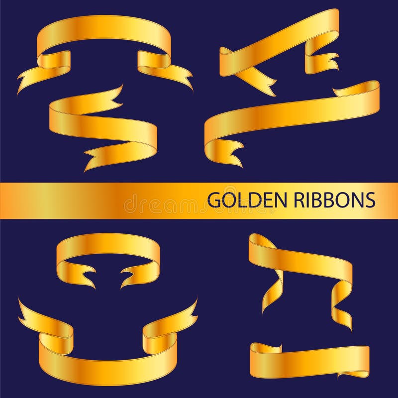 Golden Ribbons. Congratulations Banner Element, Yellow Gift Decorative ...