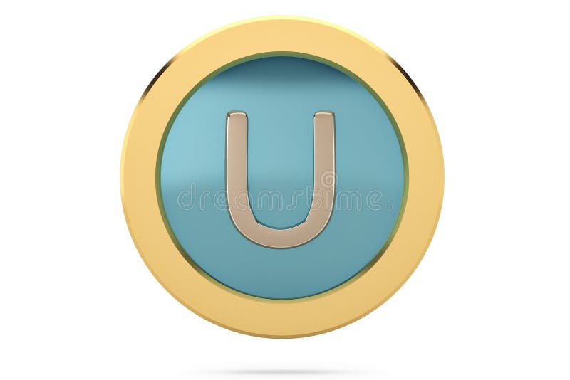 Golden Ring with Alphabet U on White Background.3D Illustration. Stock ...