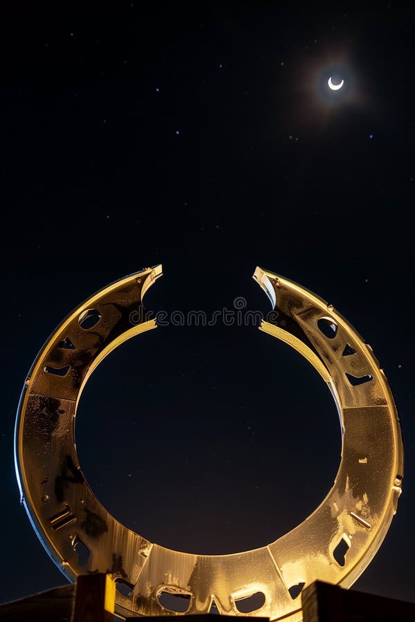 Golden Ring Beneath a Celestial Display with a Crescent Moon Shining in ...