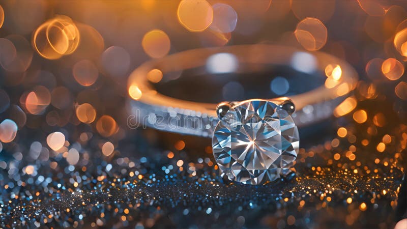 Golden Ring with Diamonds on Blue Background Stock Video - Video of ...