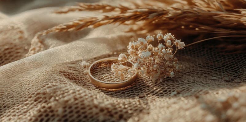 Golden Ring and Flowers on Fabric, a Delicate Romantic Aesthetic Stock ...