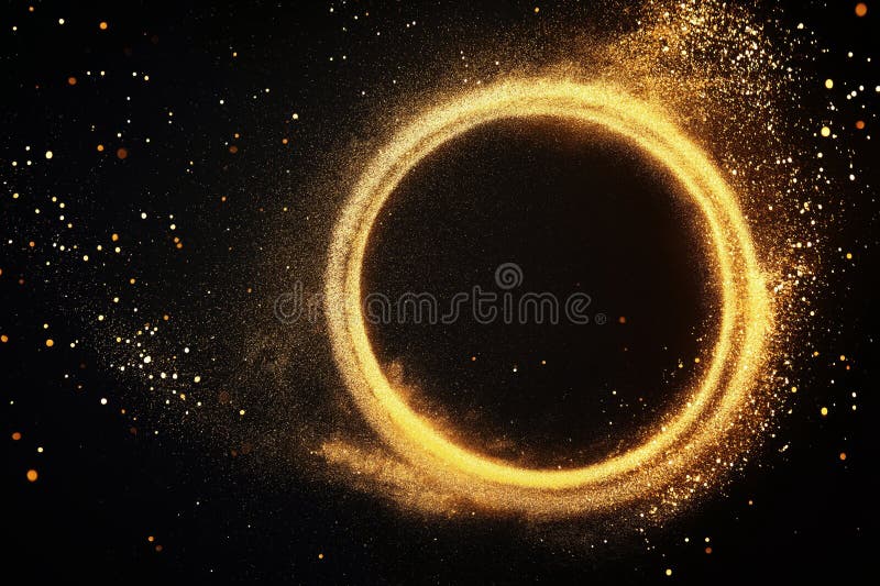 Golden Ring of Light with Dust Particles on a Black Background, AI ...