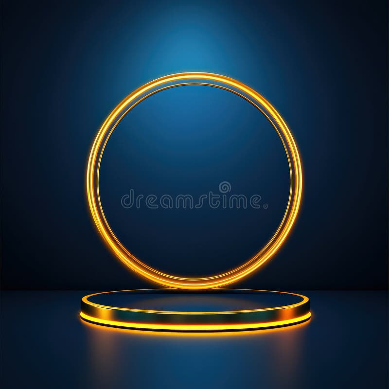 Golden Ring and Platform on Blue Background. Stock Illustration ...