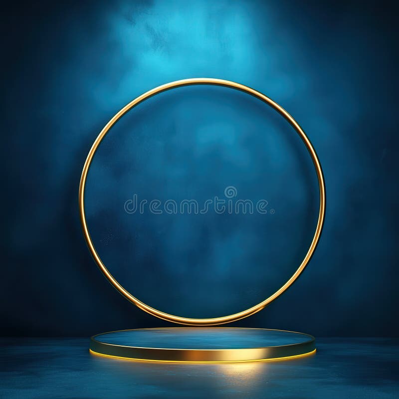 Golden Ring and Platform on Blue Background. Stock Illustration ...
