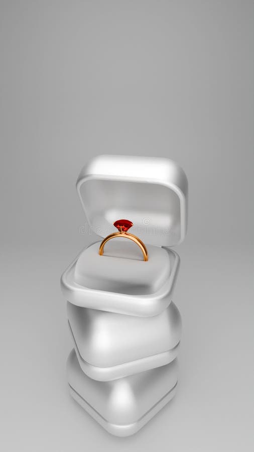 Golden Ring with Red Gemstone in a White Wedding Box. 3d Render Stock ...