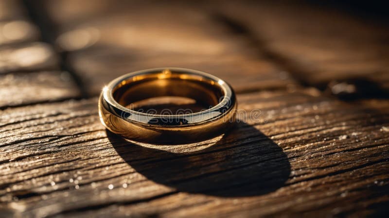 Golden Ring on Rustic Wood. Elegant Symbol of Commitment and Eternal ...