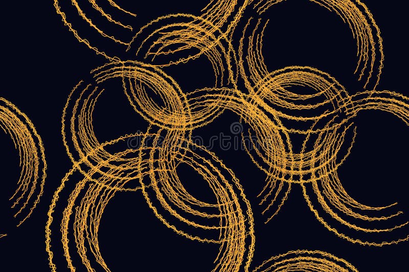 Golden Rings on a Black Background, Seamless Pattern Stock Illustration ...