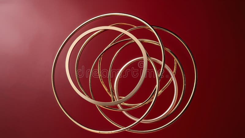 Golden Rings Overlapping Creating Concentric Circles on Red Background ...