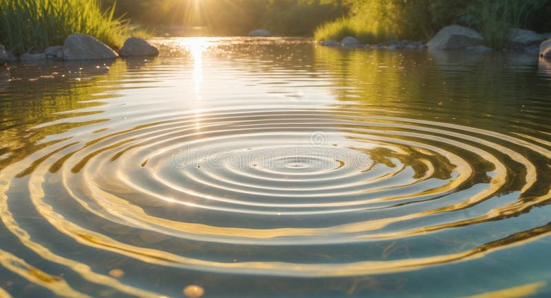 Golden Ripples Spreading Across Calm Pond Stock Photo - Image of brown ...