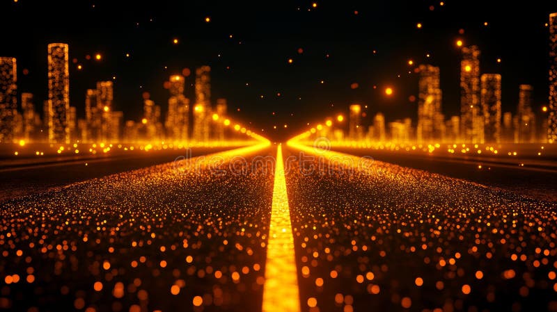 Golden Road To the Future a Technology Background with Connected Dots and Glowing Lines. Stock ...