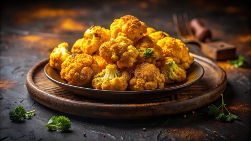 Golden Roasted Cauliflower Florets on Rustic Wooden Tray. Generative AI ...