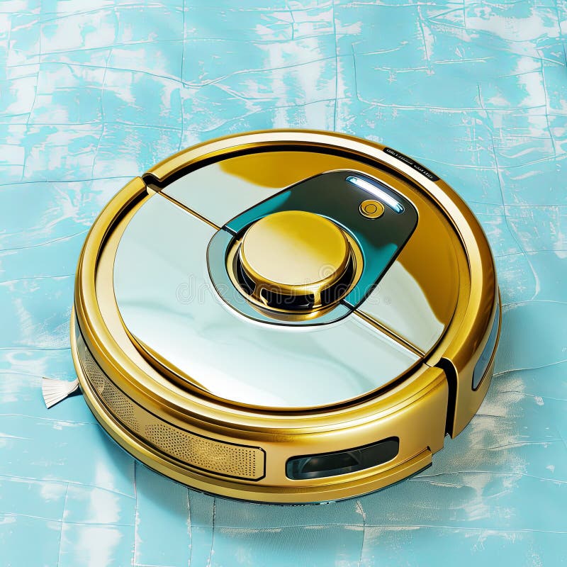 Golden Robot Cleaner on Blue Texture AI Generated Illustration Stock ...