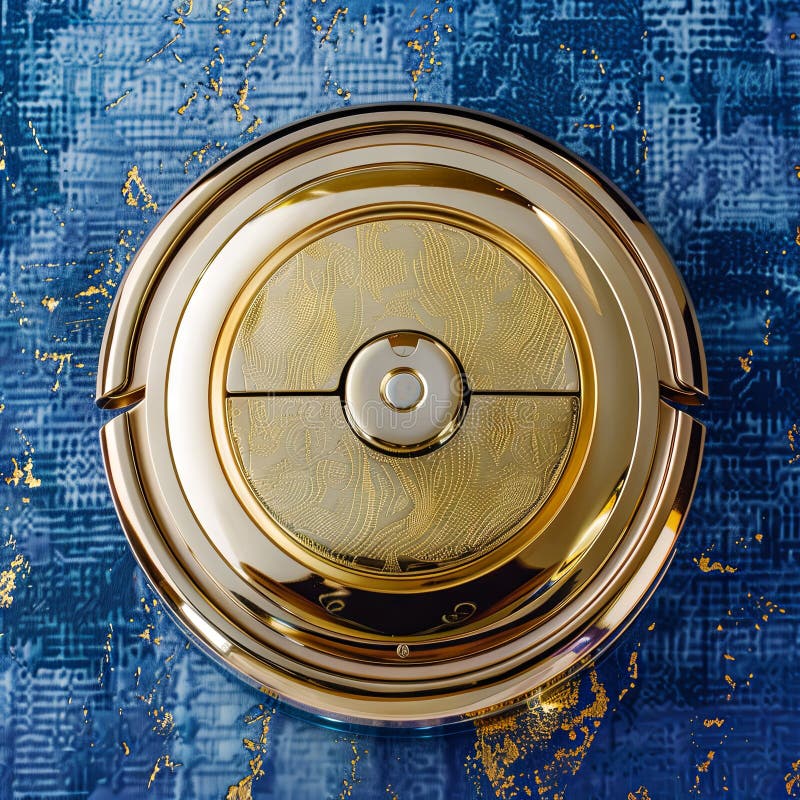 Golden Robot Cleaner on Blue Texture AI Generated Illustration Stock ...