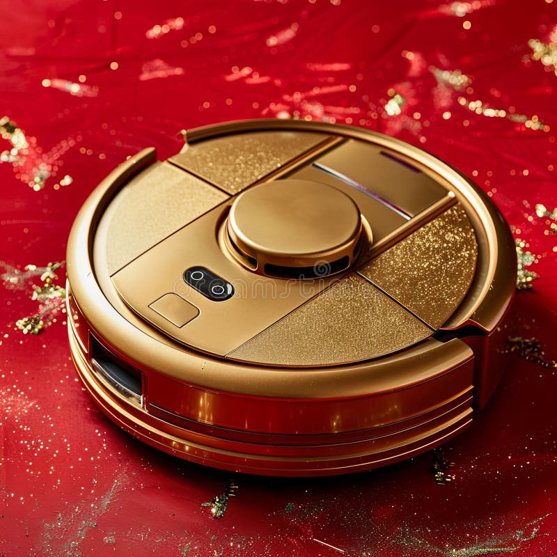 Golden Robot Cleaner on Red AI Generated Illustration Stock ...