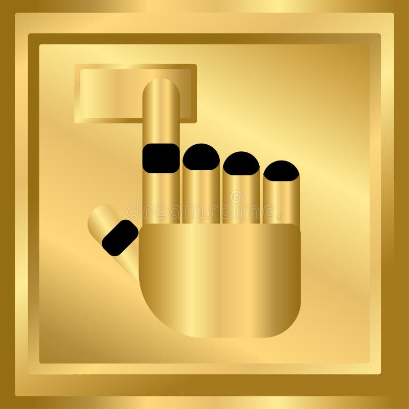 Golden Robot Hand Sign Icon. Press Click Here Button Stock Illustration ...