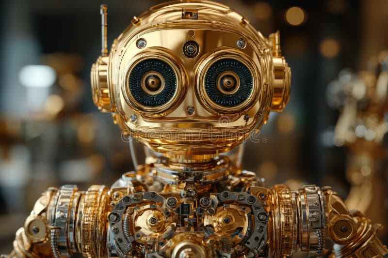 Golden Robot Looking Futuristic with Complex Mechanism and Shiny ...