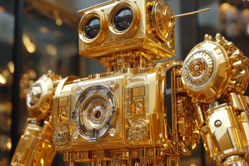 Golden Robot Looking Futuristic with Complex Mechanism and Shiny ...