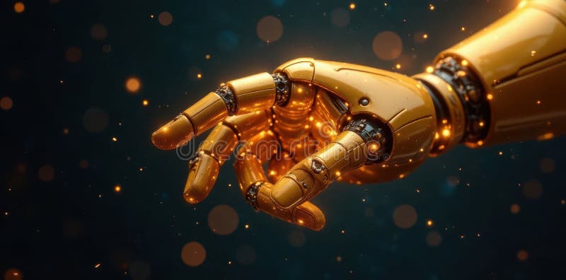 Golden Robot S Digit, Approaching Hand, Energy Particles, Design ...