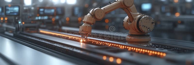 Golden Robotic Arm Welding on Assembly Line Stock Illustration ...