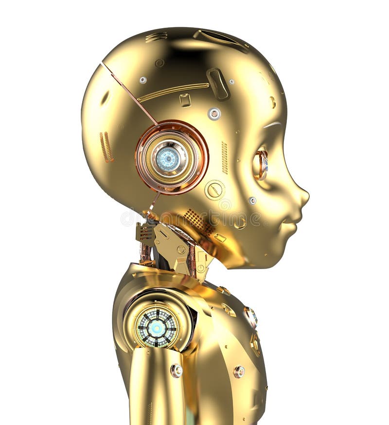 Golden Robotic Boy Isolated Stock Illustration - Illustration of golden ...